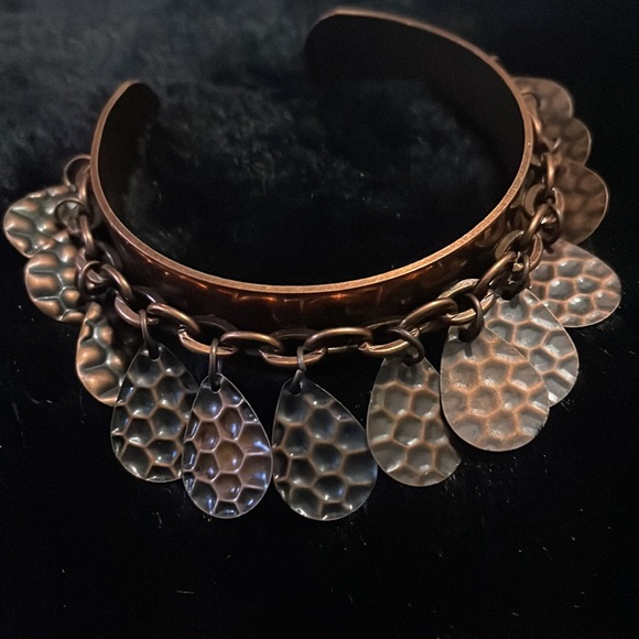 Jewelry | Hammered Teardrop Copper Colored Gypsy Open Cuff Bracelet ...
